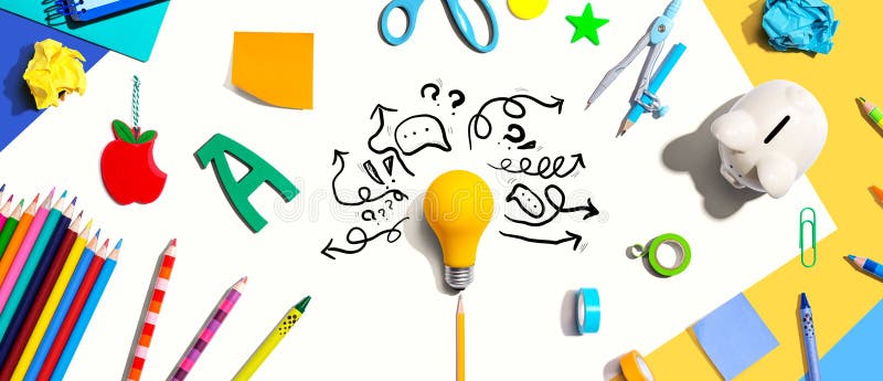Brainstorming Concept with a Light Bulb and School Supplies Stock Photo ...