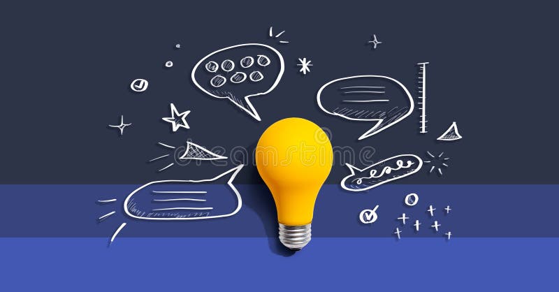 Brainstorming Concept with a Light Bulb and Speech Bubbles Stock Photo ...