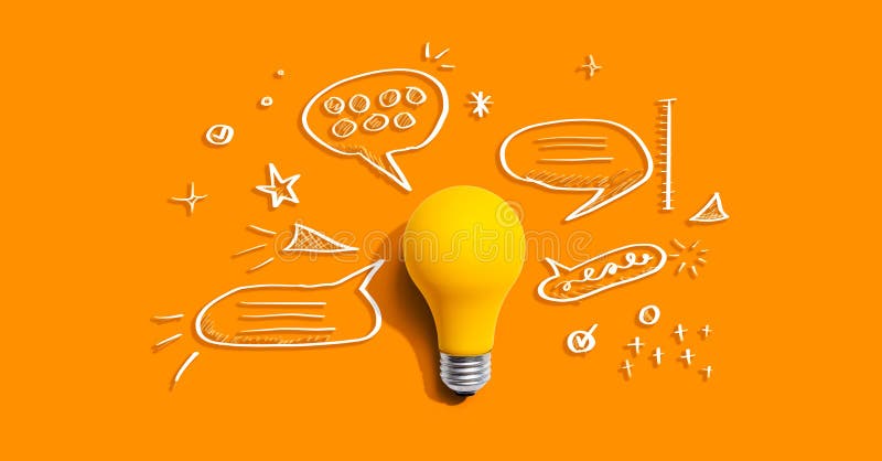 Brainstorming Concept with a Light Bulb and Speech Bubbles Stock Photo ...