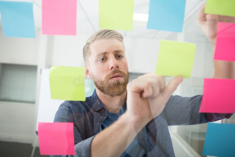 Brainstorming Concept Sticky Note on Glass Wall Stock Image - Image of ...