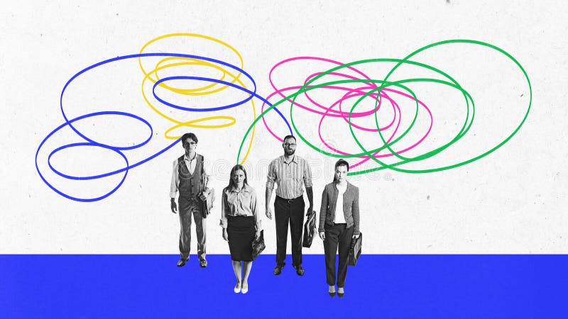 Contemporary Art Collage with the Creative Team of Workers Creating New ...