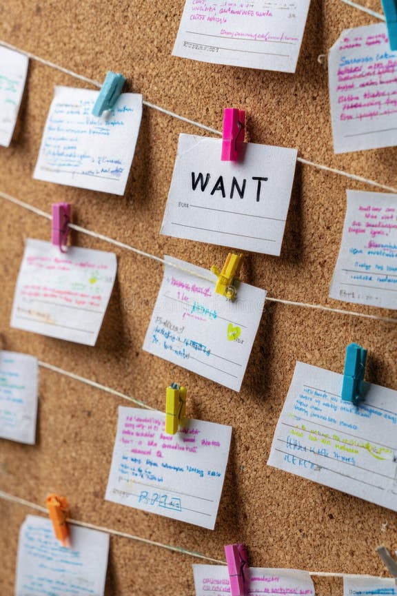 Brainstorming and Idea Generation Concept with Notes on Cork Board ...