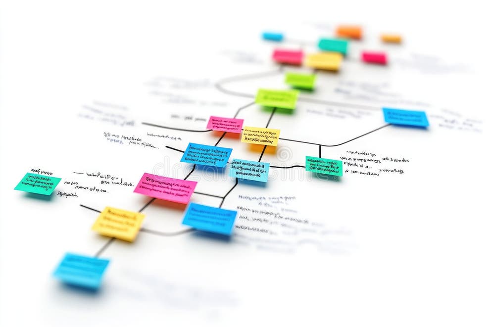 Mapping Ideas with Colorful Sticky Notes on White Background Concept ...