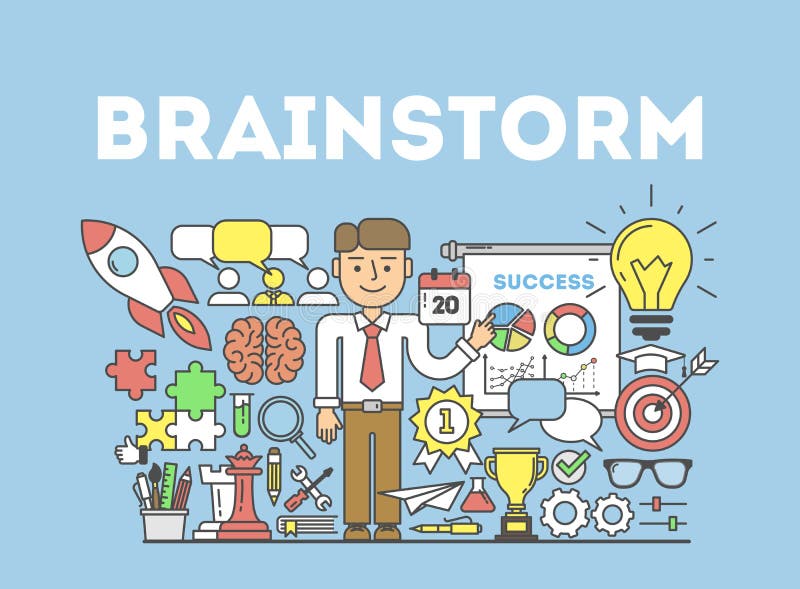 Brainstorming Illustration with Bulb and Arrows Stock Vector ...