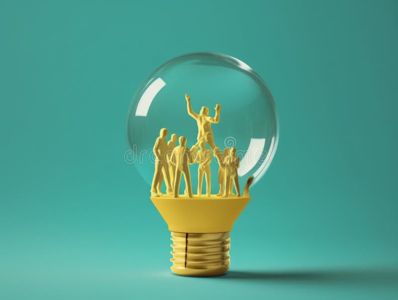 Illustration of People in Suits Around a Large Light Bulb Stock ...