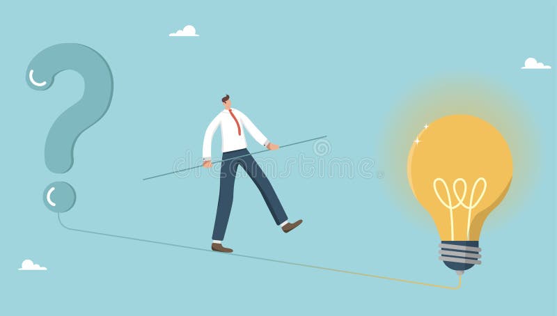 Man Going from Question Mark To Light Bulb Stock Vector - Illustration ...