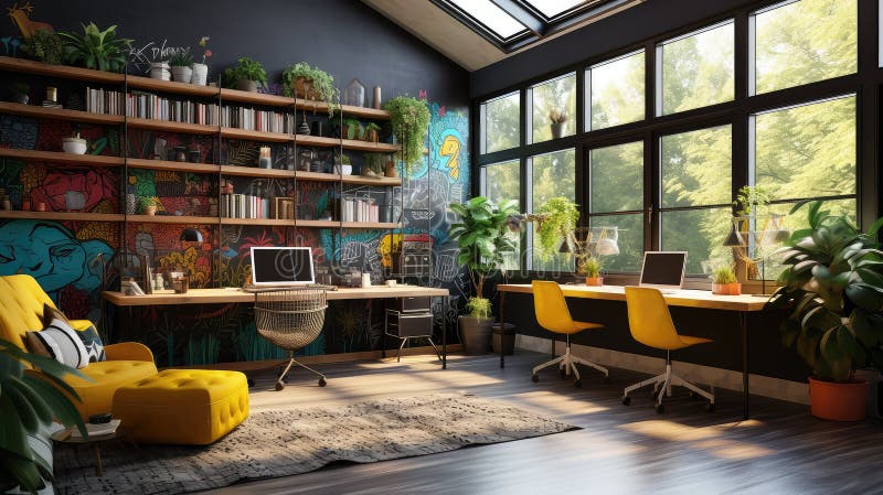 Brainstorming Office Space with Wall Copy Space Stock Illustration ...