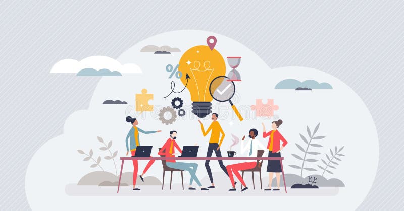 Brainstorming Office Team with New Idea Generating Tiny Person Concept ...