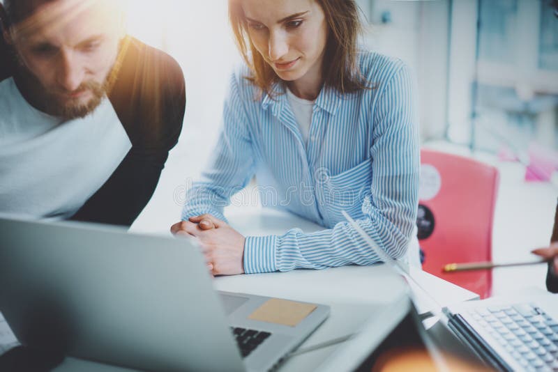 Brainstorming Process at Office Concept.Young Coworkers Work Together ...