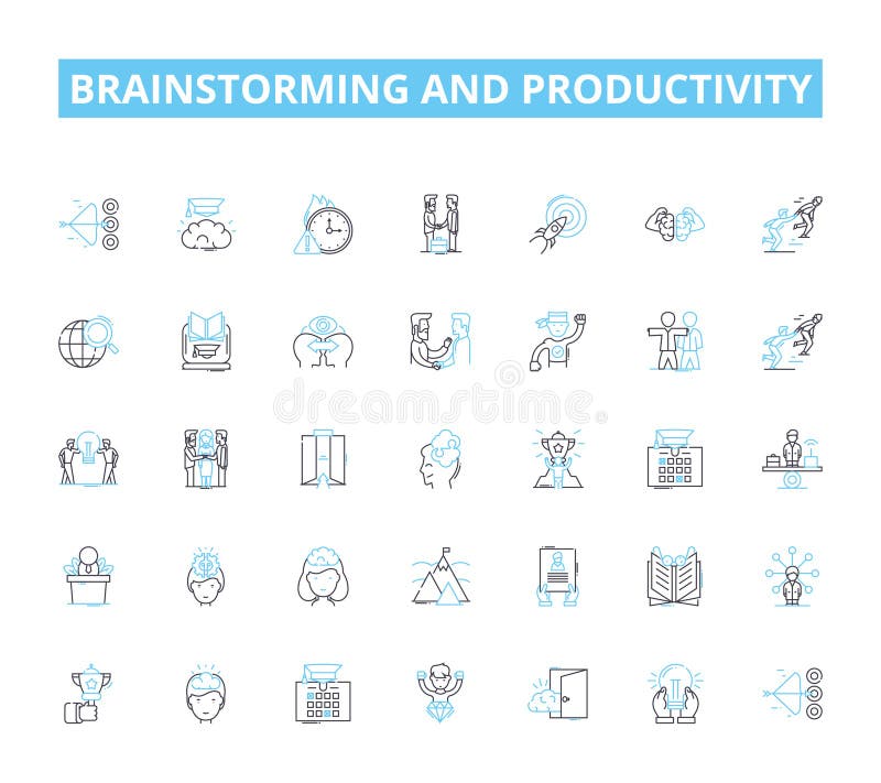 Brainstorming and Productivity Linear Icons Set. Innovation, Creativity ...