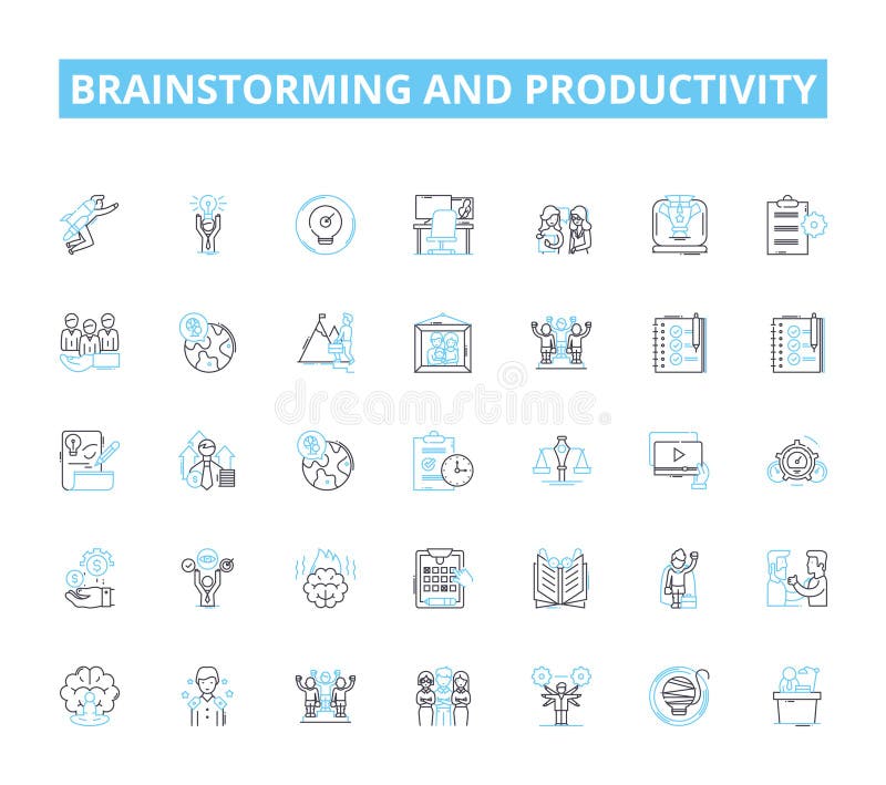 Brainstorming and Productivity Linear Icons Set. Innovation, Creativity ...
