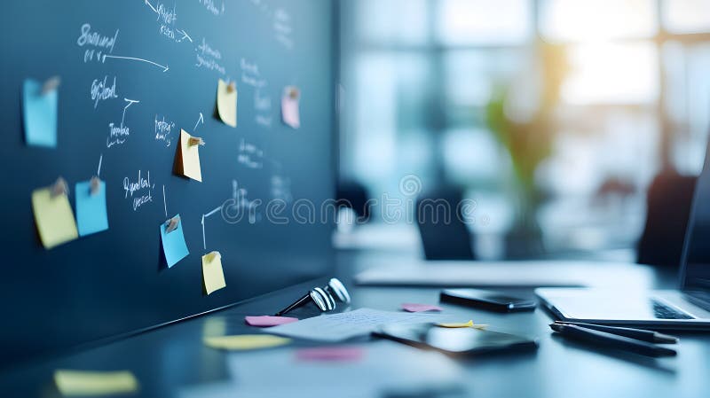 Brainstorming Session Board with Sticky Notes and Creative Flow ...