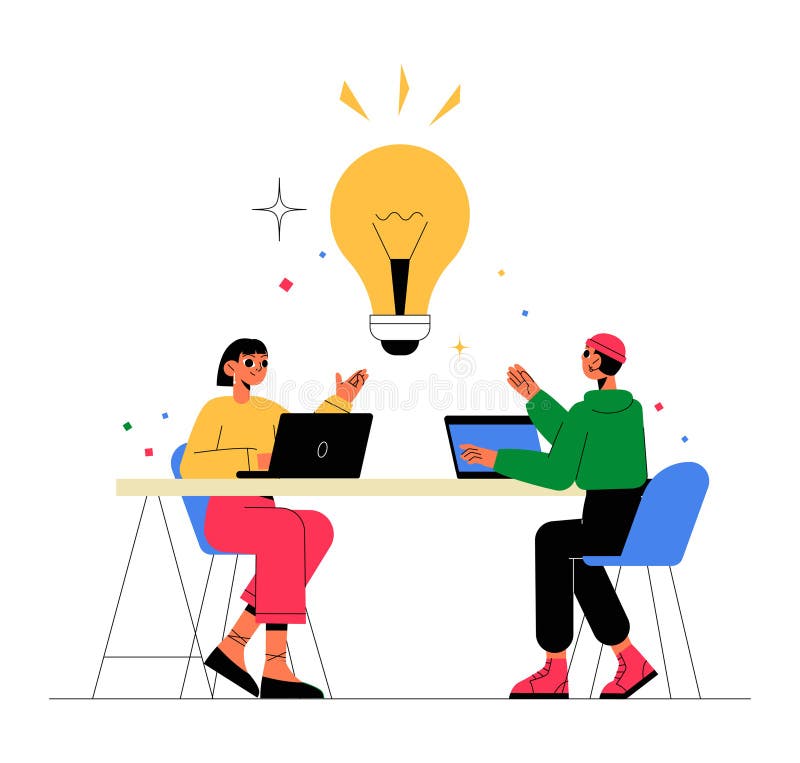 Brainstorming Session with Business Professionals in Flat Vector ...