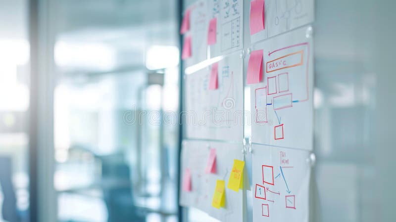 Brainstorming Session with Colorful Notes on a Whiteboard Outlining ...