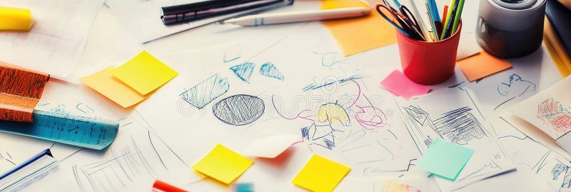 Brainstorming Session Colorful Sticky Notes Creative Sketches ...