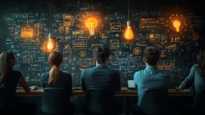 Brainstorming Session with Group Analyzing Ideas on Whiteboard Stock ...