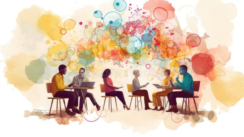 A Brainstorming Session with People Surrounded by Colorful Thought ...