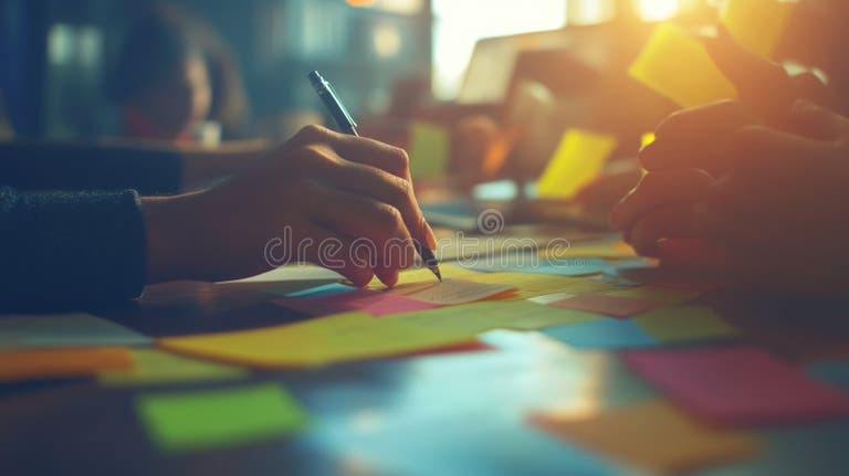 Brainstorming Session in Progress Writing Notes on Sticky Notes on ...