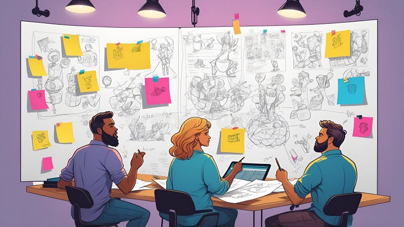 The Power of Ideas: a Creative Brainstorming Session Stock Illustration ...