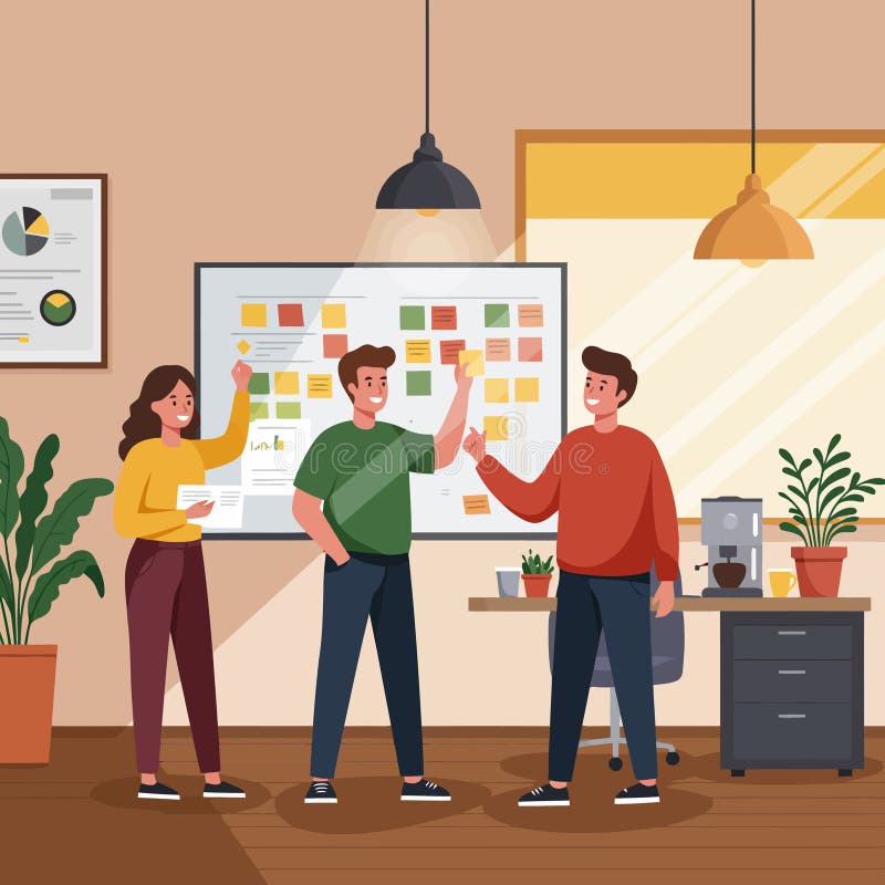 Brainstorming Team Planning Using Sticky Notes on Board Stock ...