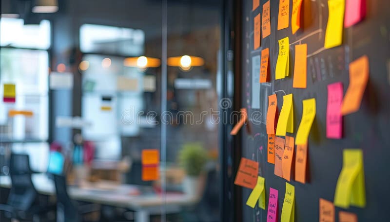 Brainstorming Text on Sticky Note Stick on Board in Meeting Room. Stock ...