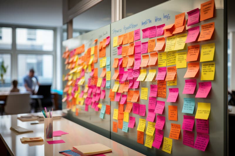 Brainstorming Text on Sticky Note Stick on Board in Meeting Room ...