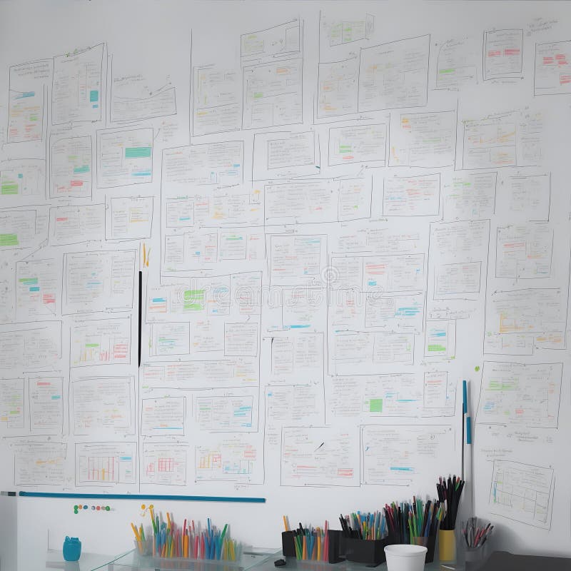 Brainstorming Wall with Sticky Notes and Sketches Stock Illustration ...