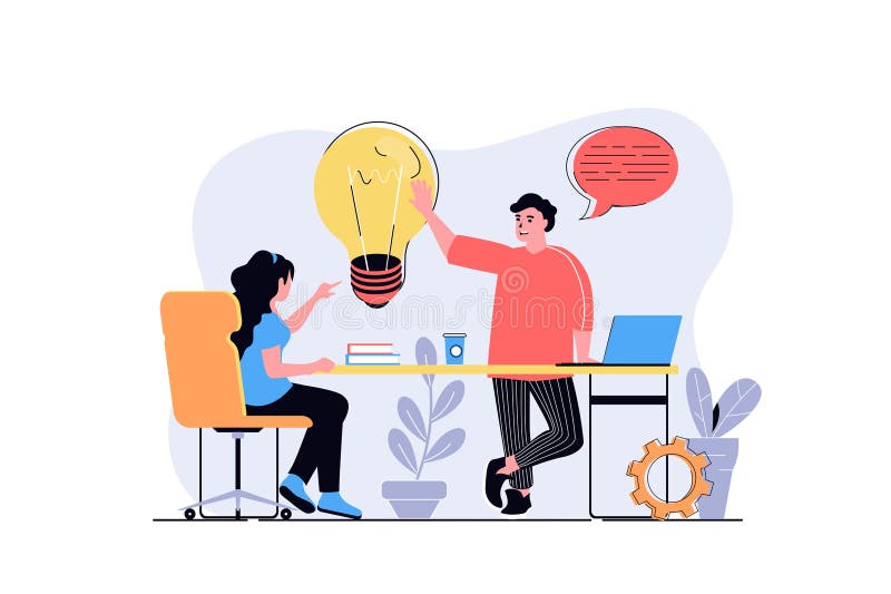 Brainstorming Web Concept with Cartoon People Design. Woman and Man ...