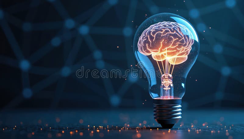 Brainwave Lightbulb with Human Brain Inside, Power of Thought. Neuron ...