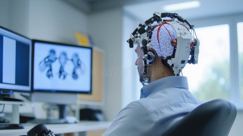 Brainwave Scanning Device Showing 3d Brain Model on Computer Screen ...