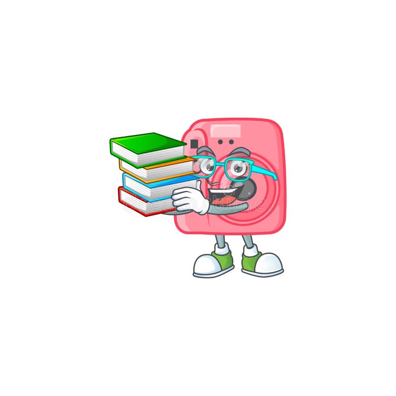 A Brainy Clever Cartoon Character of Instan Camera Studying with Some ...