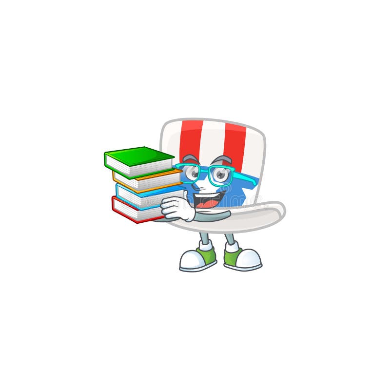 A Brainy Clever Cartoon Character of Uncle Sam Hat Studying with Some ...