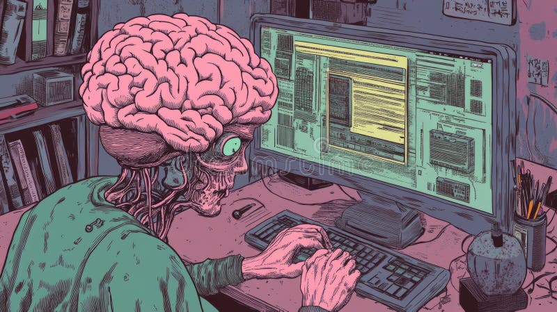 Brainy Coder Working at Computer Stock Illustration - Illustration of ...