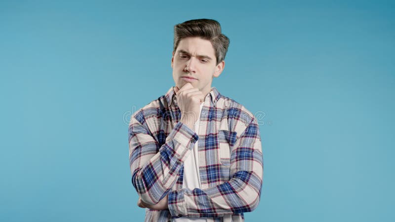 Brainy Man Having Idea Eureka Moment, Pointing Finger Up on Blue ...