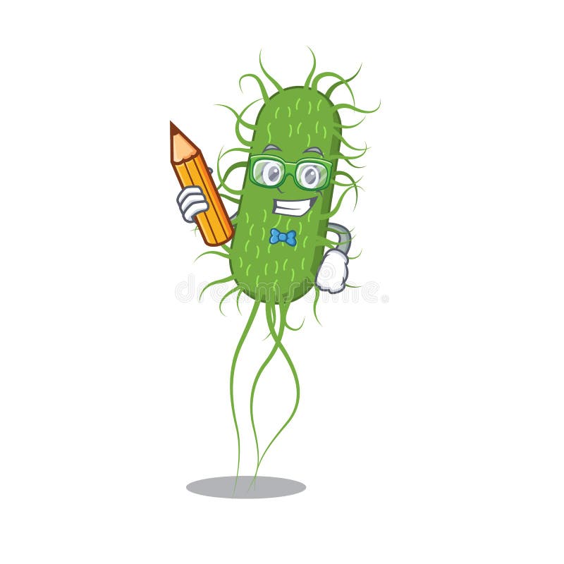 A Brainy Student E.coli Bacteria Cartoon Character with Pencil and ...