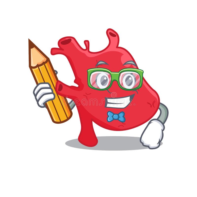 A Brainy Student Heart Cartoon Character with Pencil and Glasses Stock ...
