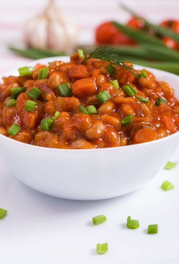 Braised Beans with Mushrooms and Vegetables Stock Photo - Image of ...