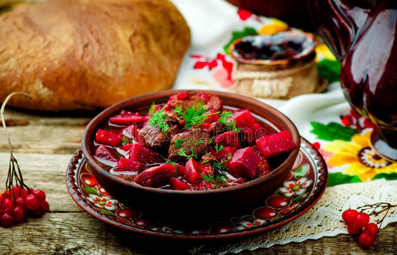 Braised beef with beet. stock image. Image of herbs, soup - 50757185
