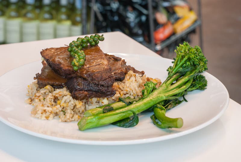 Braised Beef with Broccoli and Rice Stock Image - Image of mushrooms ...