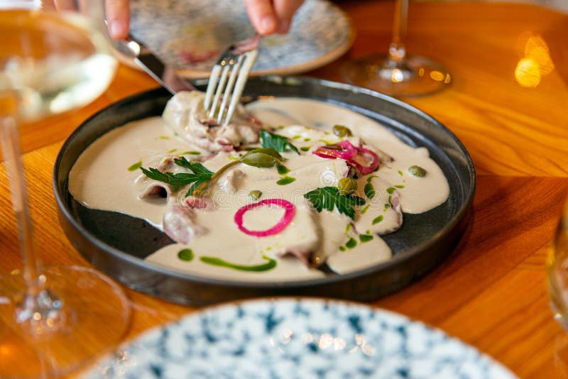 Braised Beef Cheeks with Creamy Sauce Stock Photo - Image of cooking ...