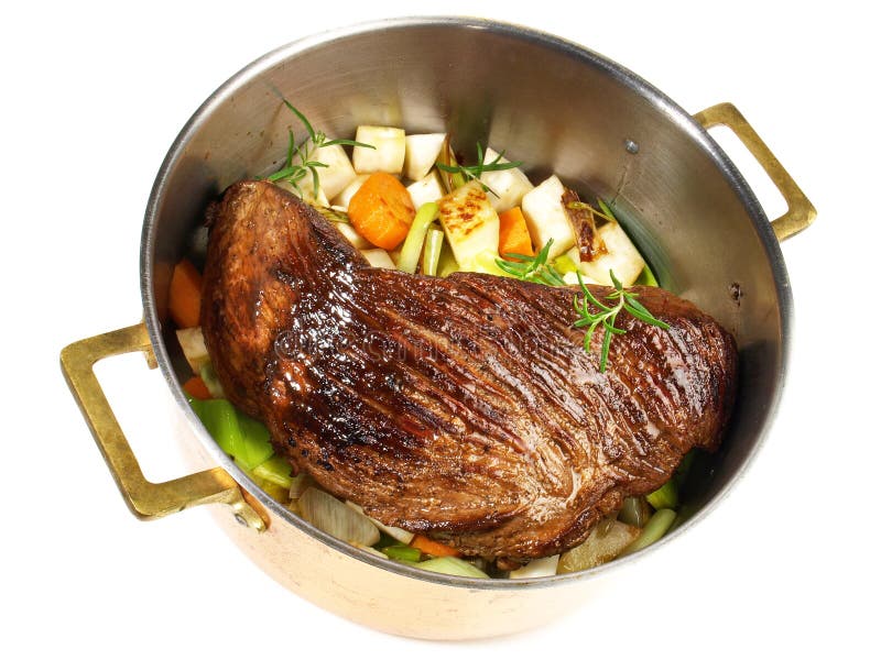 Fine Meat - Braised Beef Roast in a Pot on White Background Stock Image ...