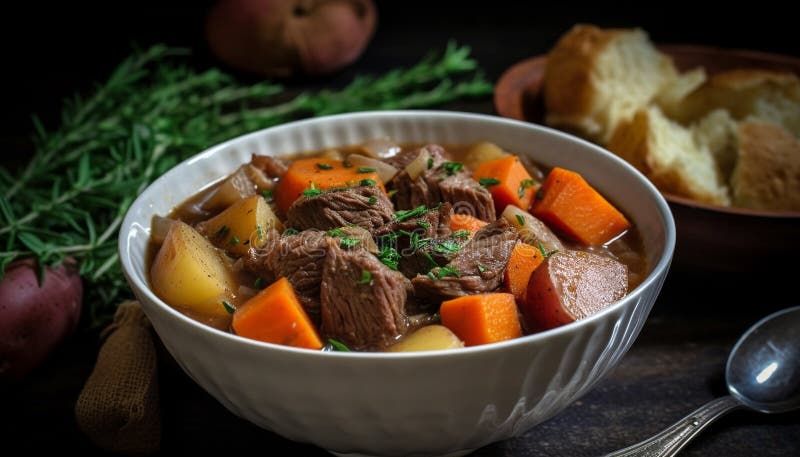 Braised Beef Stew with Fresh Vegetables and Bread Generated by AI Stock ...