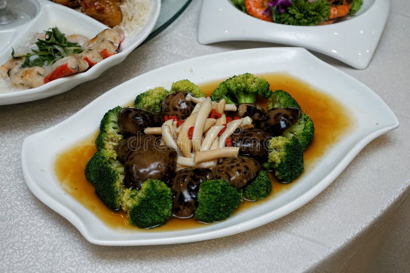 Braised Brocolli with Assorted Mushroom Stock Image - Image of meal ...