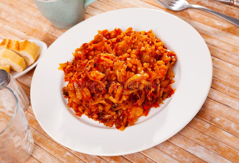 Braised Cabbage with Barley in an Plate Stock Photo - Image of eating ...