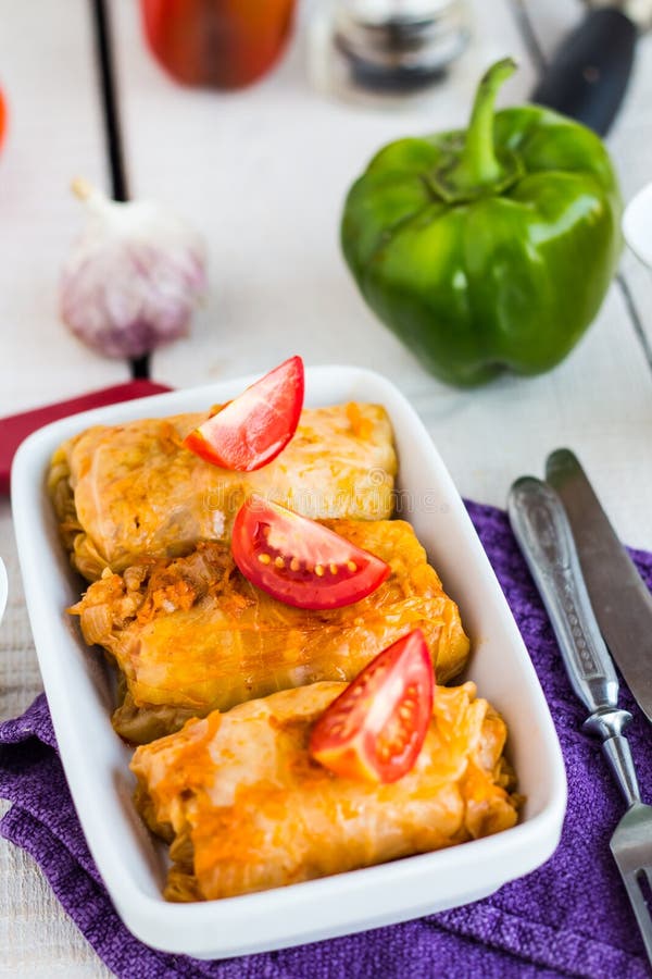 Braised Cabbage with Meat and Rice in Tomato Sauce Stock Image - Image ...
