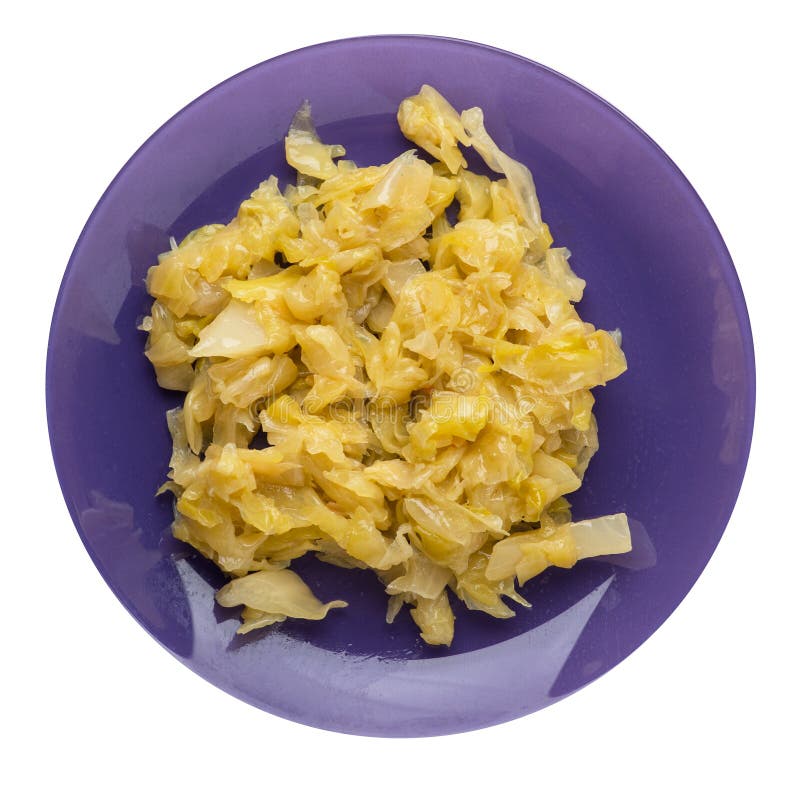 Braised Cabbage in Plate Isolated on White Background. Cabbage Top View ...