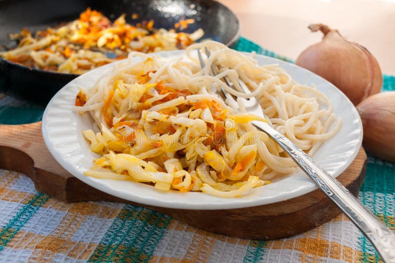 Braised Cabbage and Spaghetti for the Second Stock Image - Image of ...