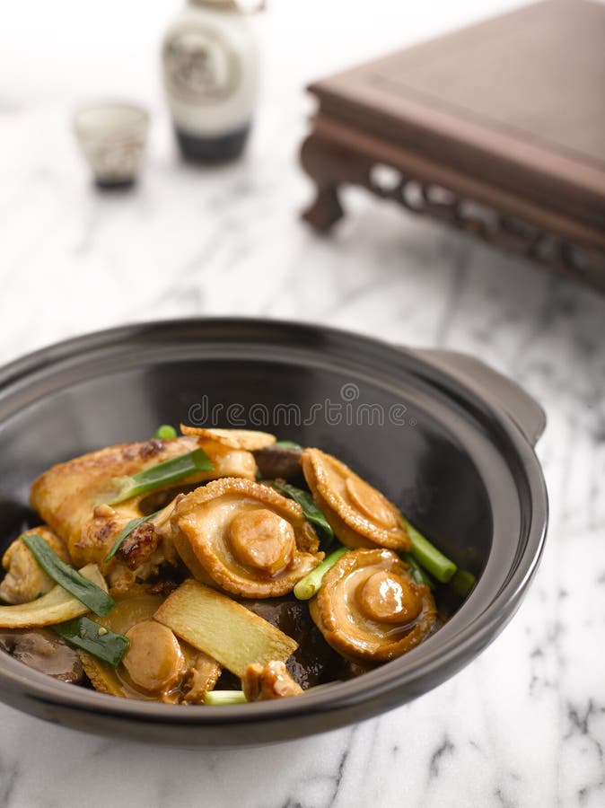 Braised Chicken and Abalone with Abalone Sauce Served in Casserole ...