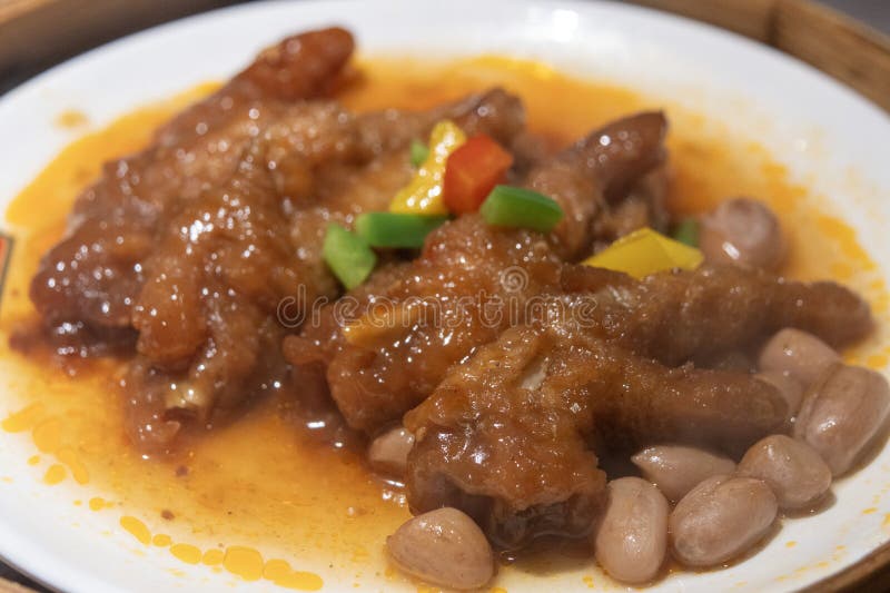 Braised Chicken Feet Dim Sum Served on a Bamboo Steamer Stock Image ...