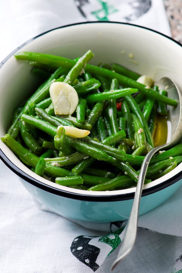 Braised Green Beans with Garlic. Stock Photo - Image of spring, garlic ...